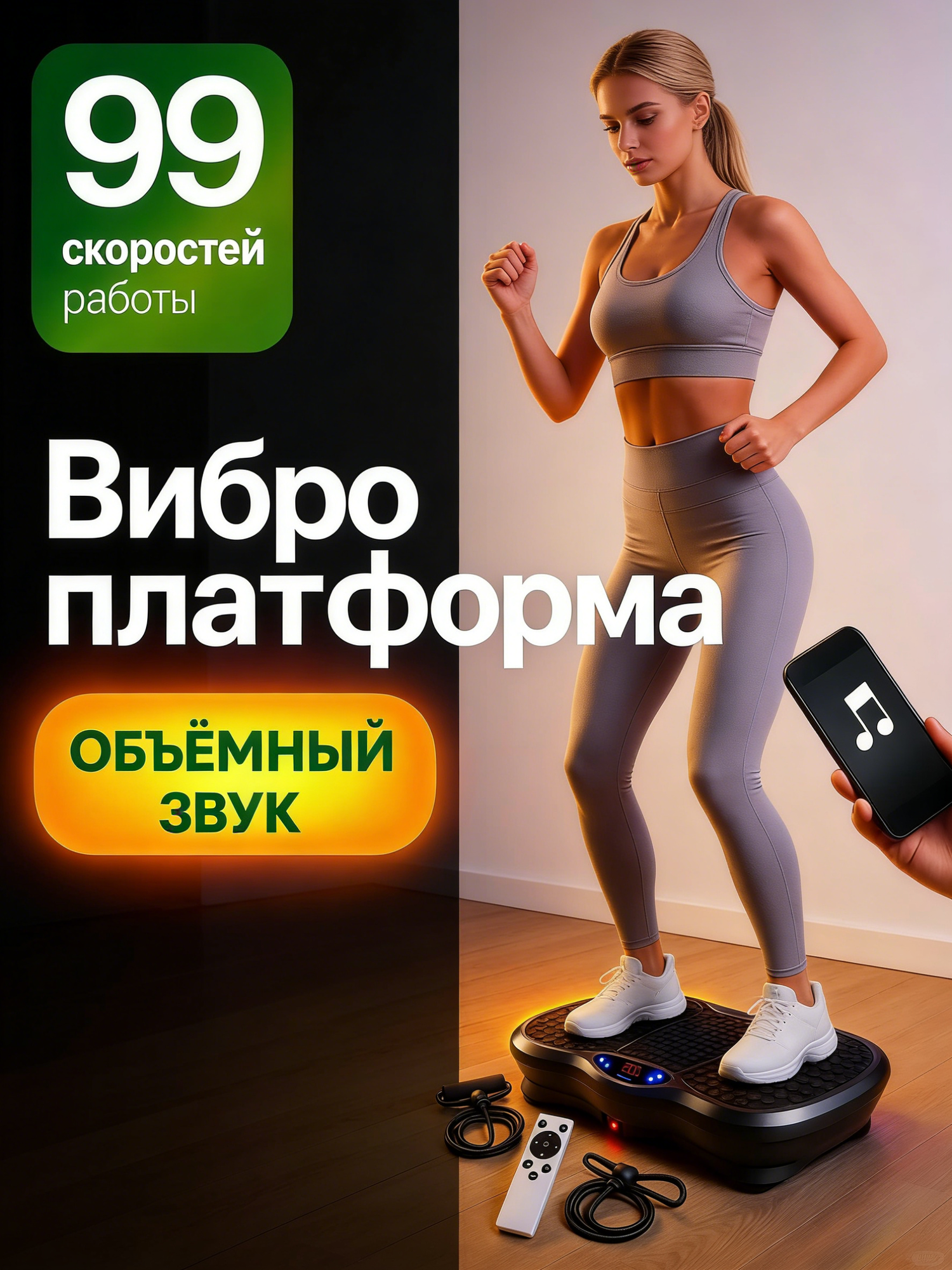 Виброплатформа для похудения тренажер до 150 кг С блютуз，регулировка амплитуды, 99 программ