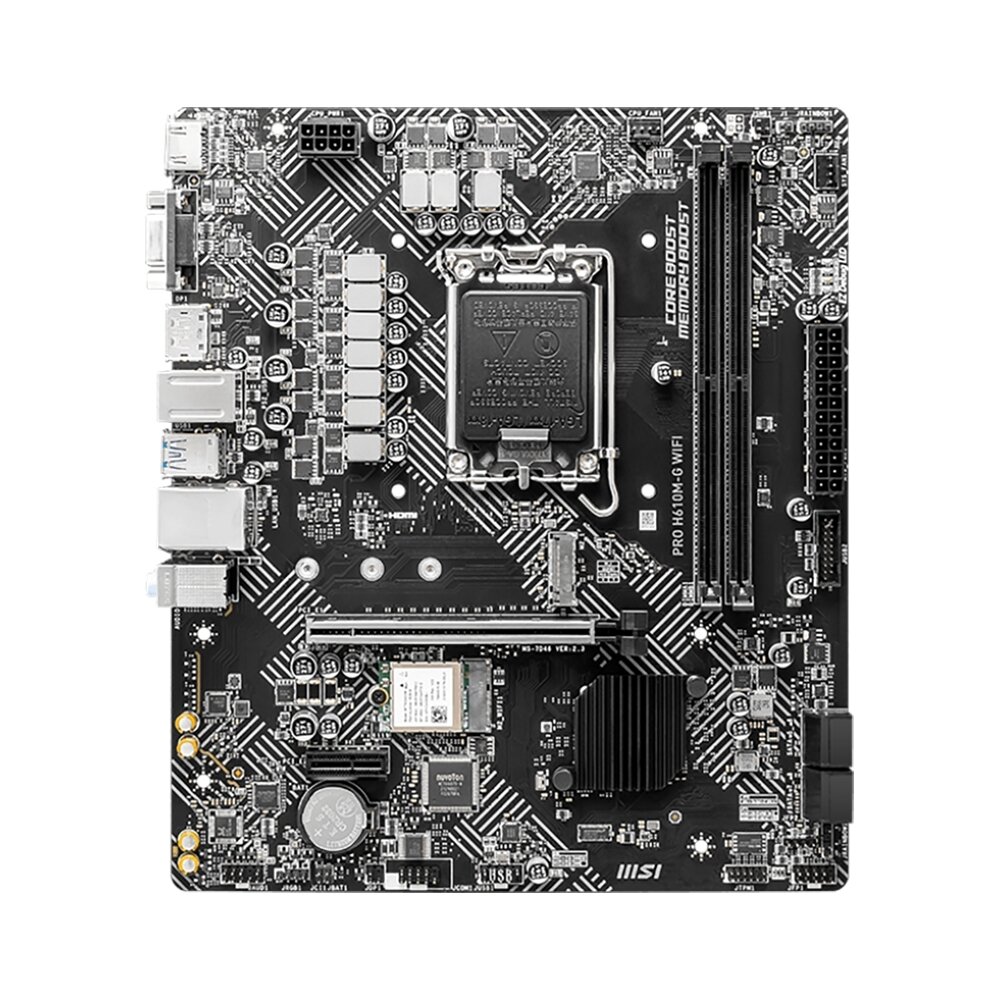 Материнская плата MSI PRO H610M-G WIFI H610, LGA1700, 2*DDR5, 1*PCIEx16, 1*PCIEx1, 1*M.2, 4*USB3.2Gen1, 6*USB2.0, 4*SATA3.0, 1G, VGA, DP, HDMI, M-ATX