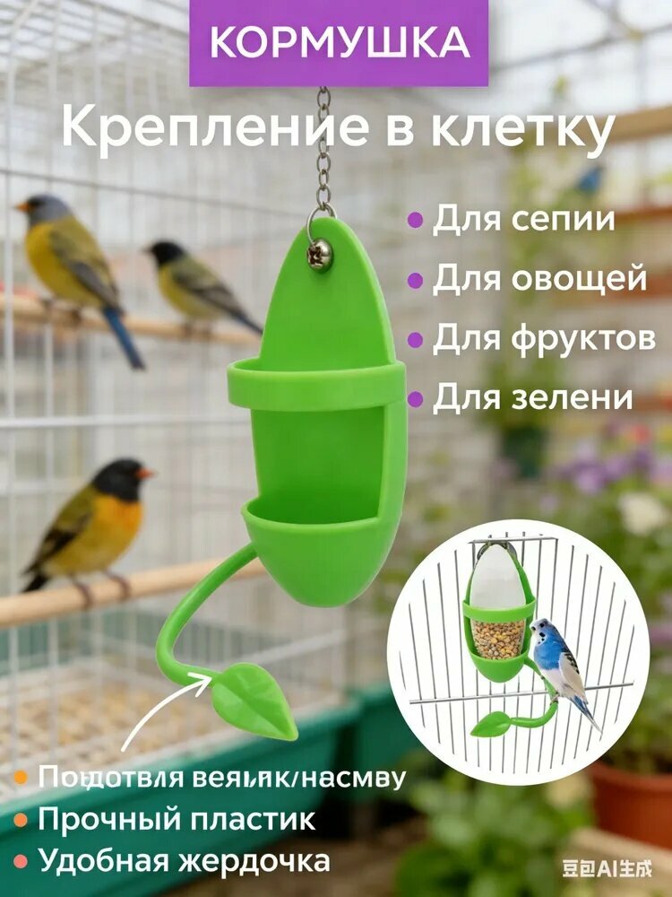 GEALFIS Кормушка для птиц с жердочкой для волнистых попугаев, для овощей и фруктов, прочный пластик, крепление в клетку