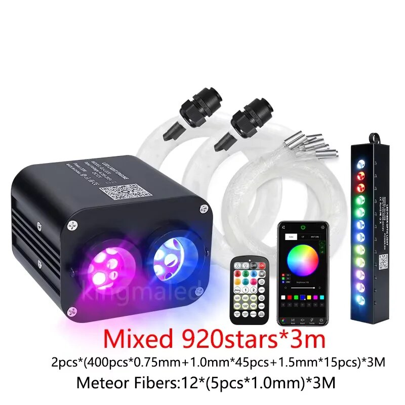 20W Twinkle Автомобильная люстра для крыши Star Light с RGB Метеор Музыка APP Control Оптическое волокно Звездное потолочное освещение Комплект для звездного неба потолка