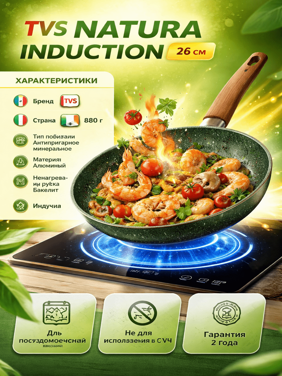 Сковорода TVS Natura Induction, 26см