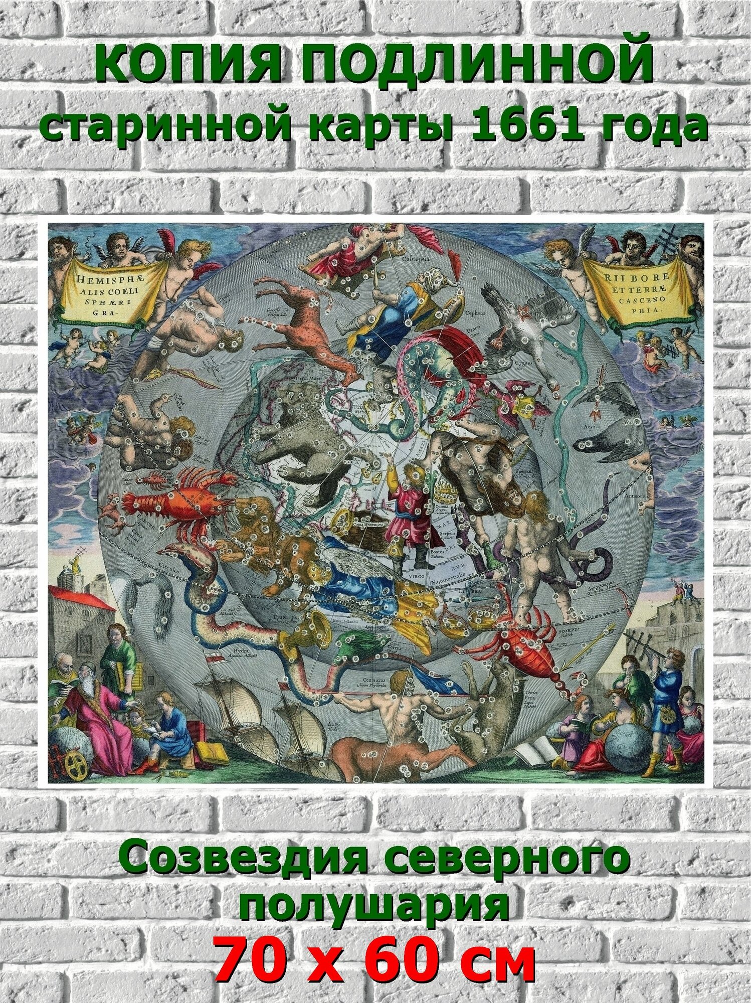 Старинная Карта созвездий северного полушария (репринт издания 1661 года).