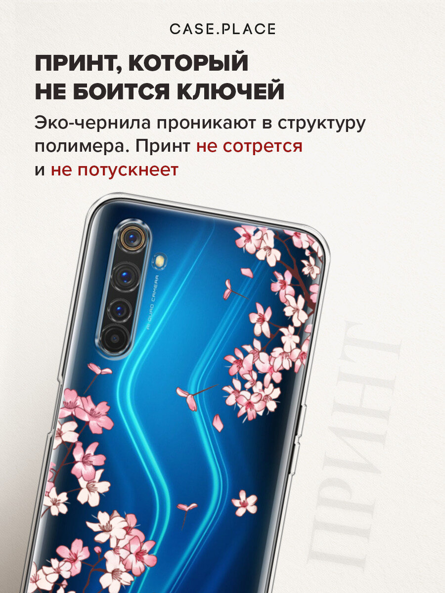 Чехол на Realme 6 Pro / Реалми 6 Про с принтом "Ветви сакуры 1", прозрачный — фото 1