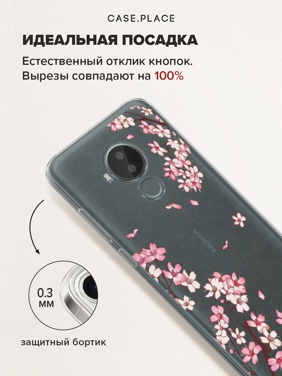 Чехол на Nokia C30 / Нокия C30 с принтом "Ветви сакуры 1", прозрачный — фото 1