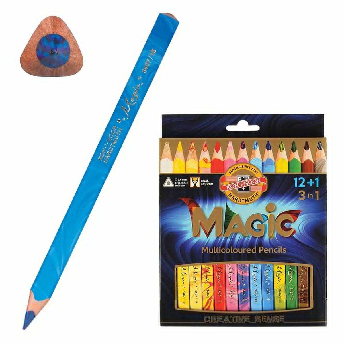 Карандаши многоцветные 12 цветов Koh-I-Noor Magic (L=175мм, d=5.6мм, 3гр) 12+1шт, картон (3408013001KS)