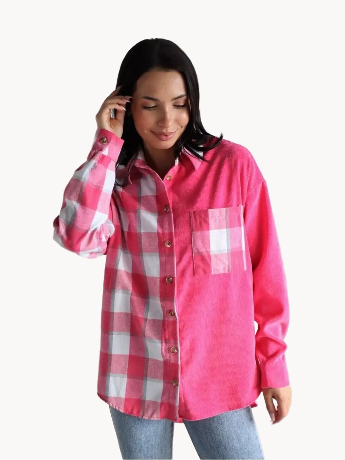 Рубашка вельветовая в клетку оверсайз