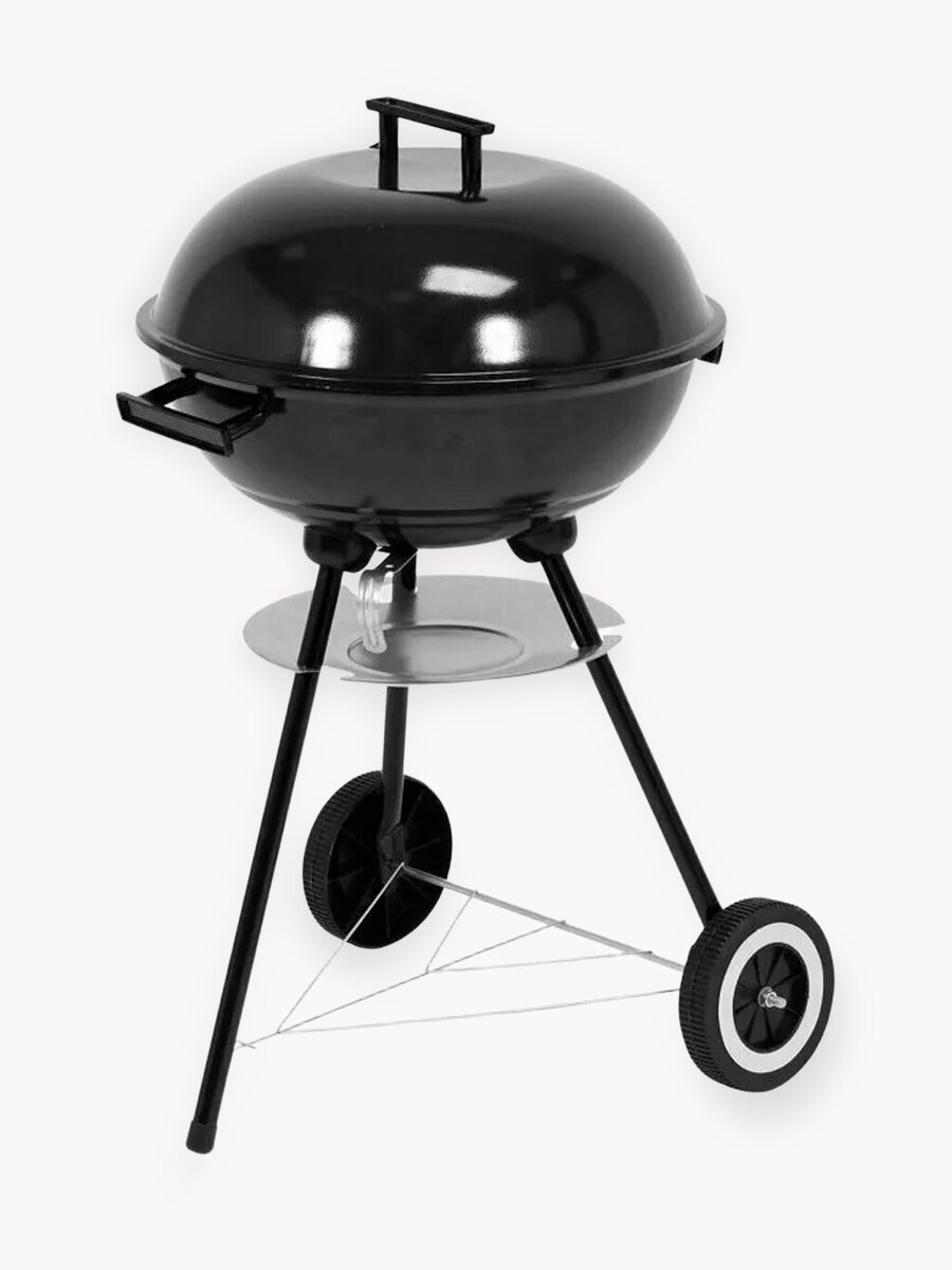 Гриль угольный для дачи и пикника, круглый с крышкой, диаметр решетки 44 см