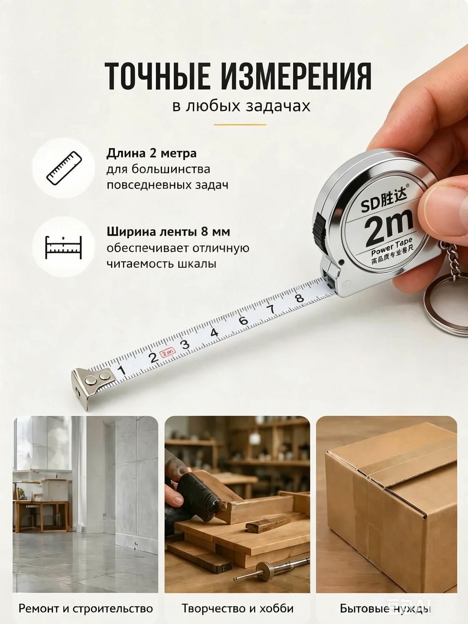 Рулетка-брелок 2м х 8мм — фото 1