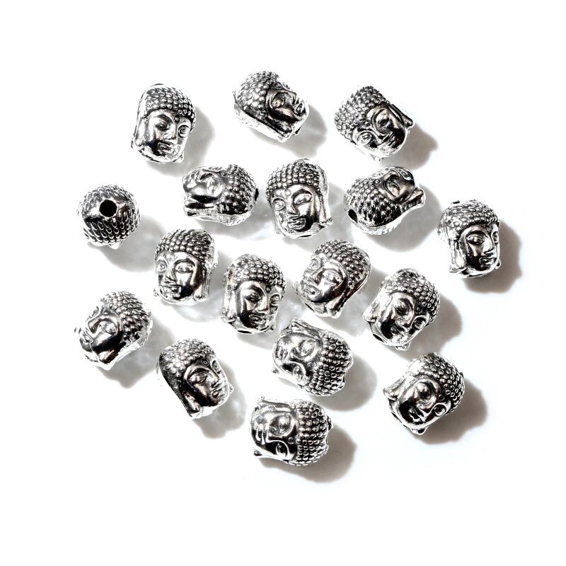 Бусины головы Будды посеребренные, Antique Silver
