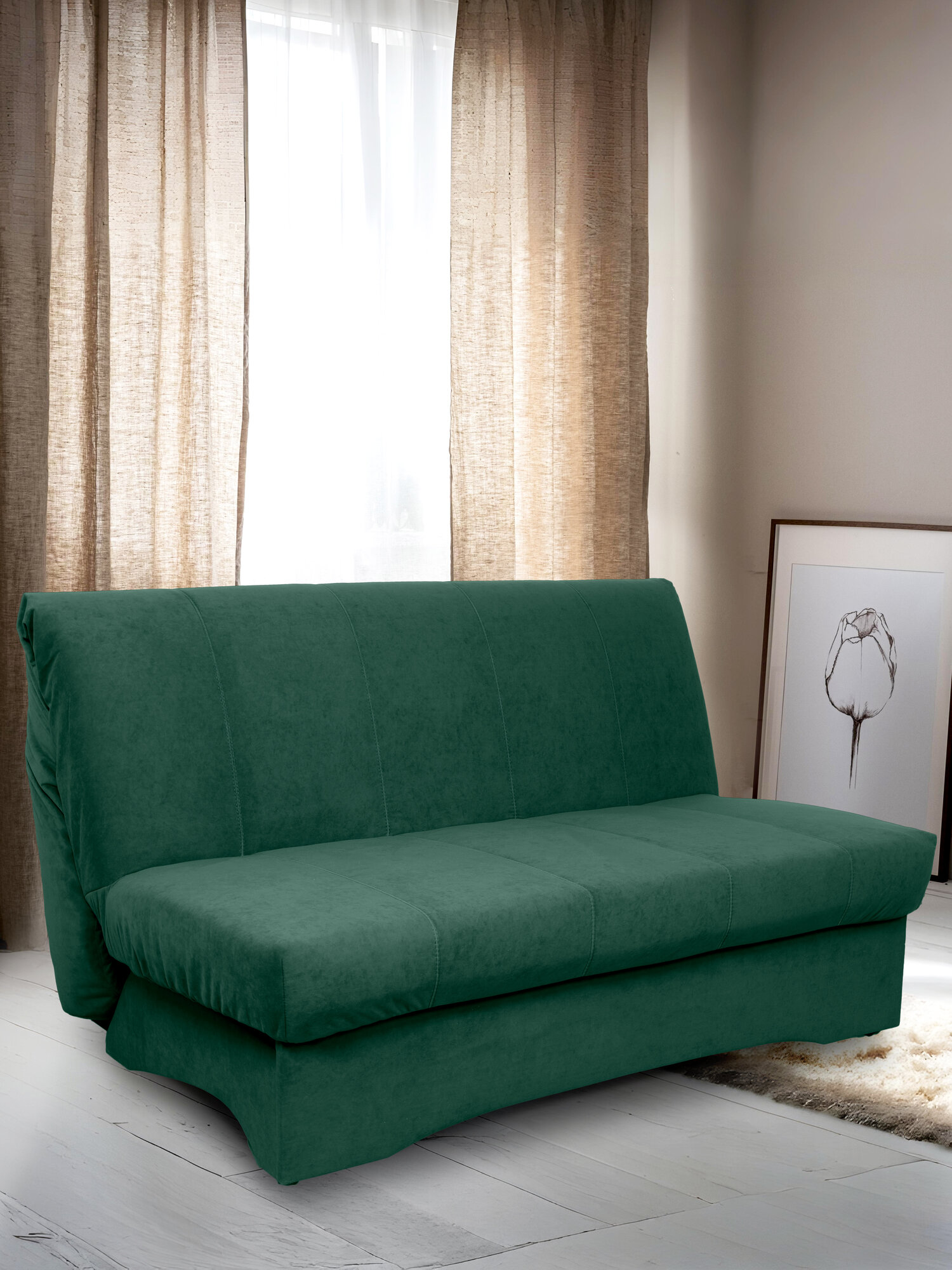 Диван- кровать, Диван выкатной механизм аккордеон, Феникс М , Сириус 140*200, Цвет зеленый