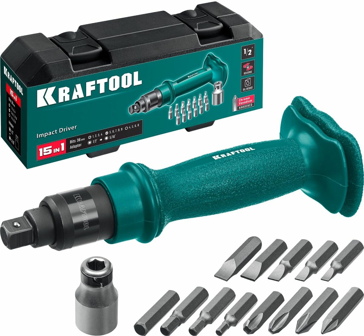 KRAFTOOL ID-15, 15 предм, ударно-поворотная отвертка (25550-Н10)