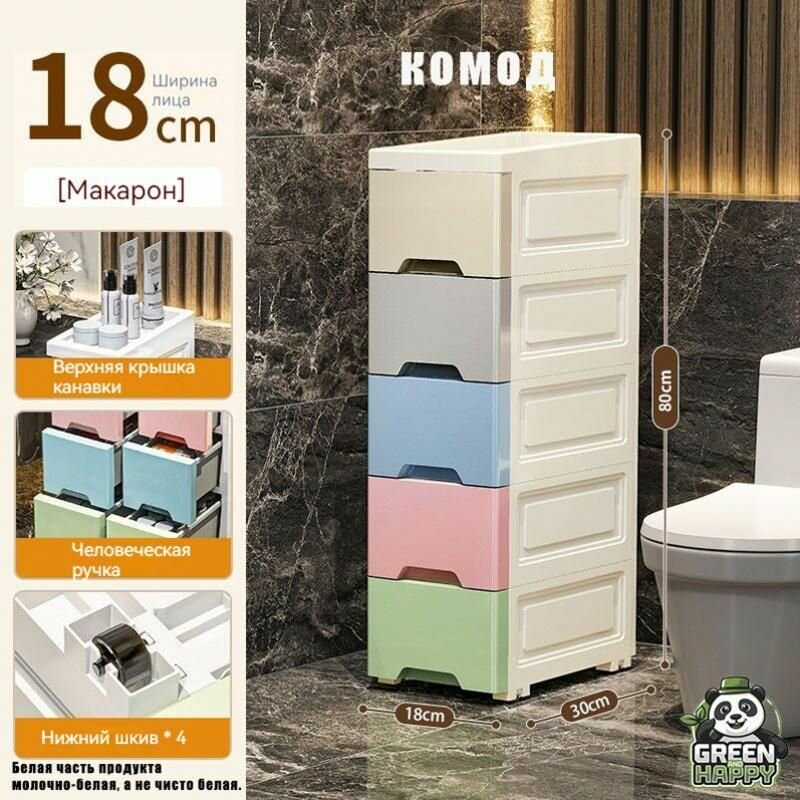 Комод пластиковый , удобное хранение розовый/зелёный 18*30*80cm