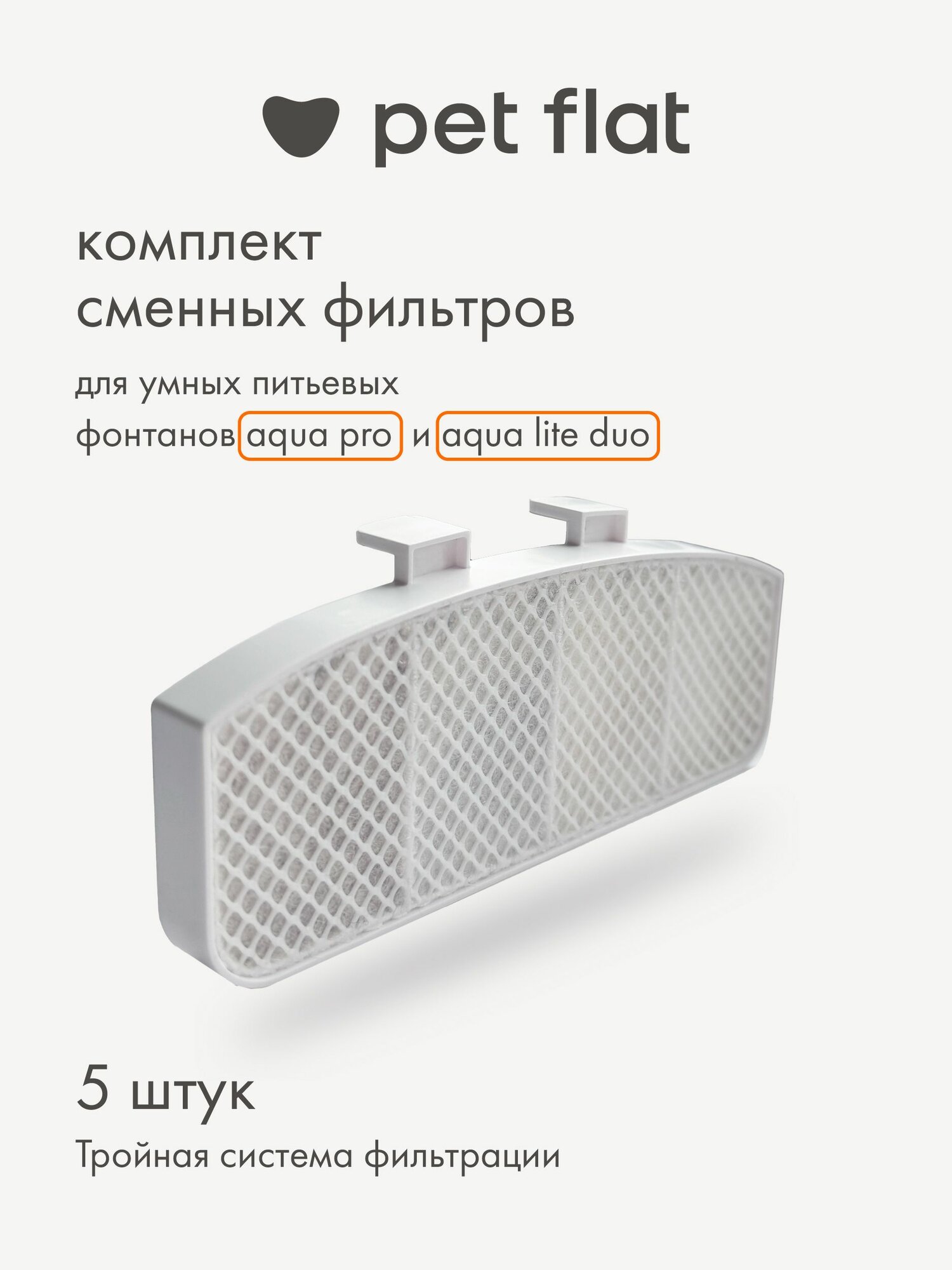 Фильтр для поилки - фонтана Aqua Pro и Aqua Lite Duo Pet Flat для кошек и собак, набор 5 шт