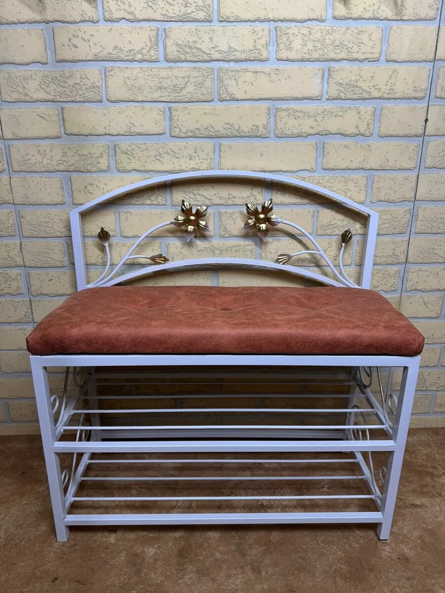 Кованая банкетка №04, Студия кованой мебели Нива, цвет белый/рыжий