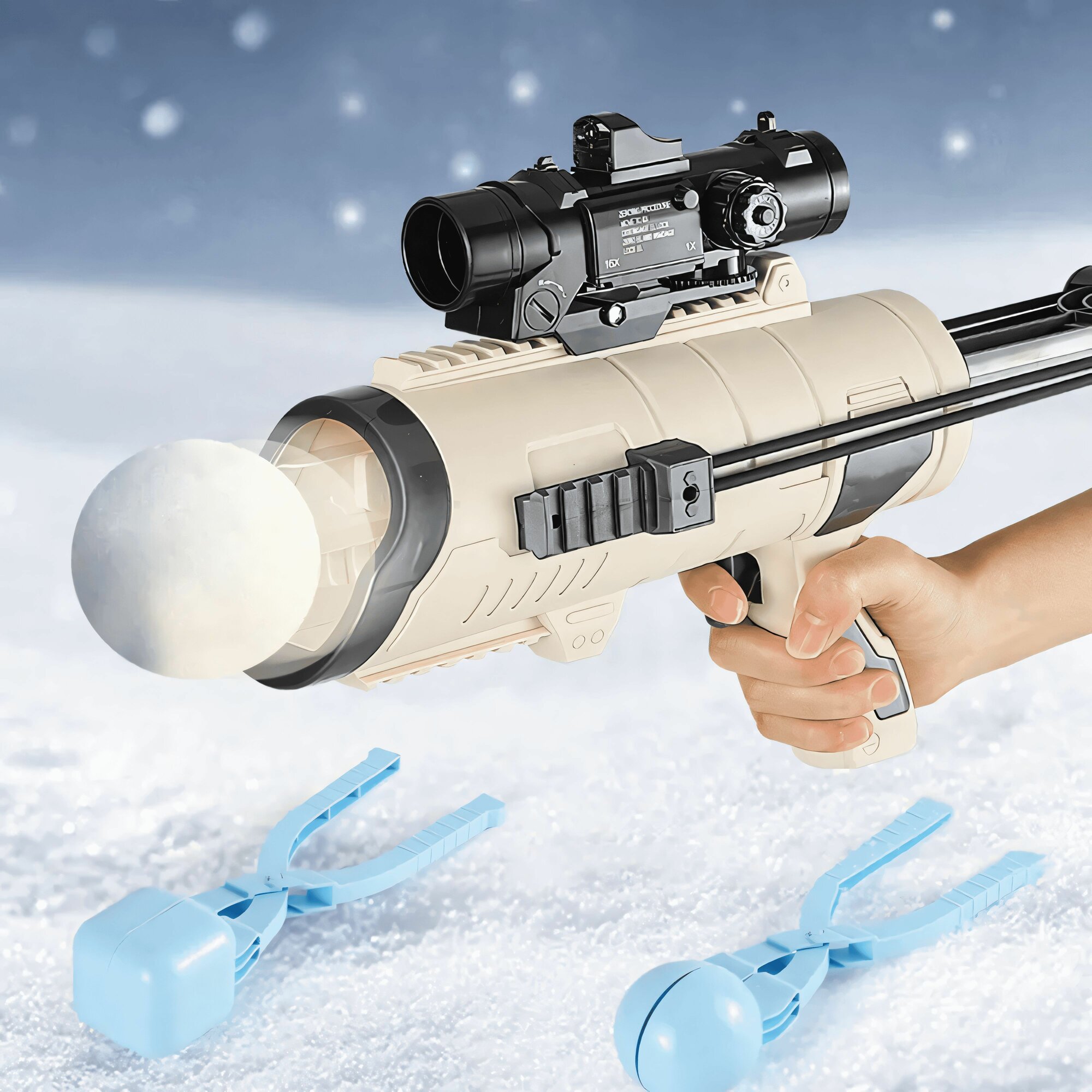 Пистолет для игры в снежки, шесть регулируемых передач, белый, с зажимом для игры в снежки Подарки для детей/33x17x9.5cm-maliang