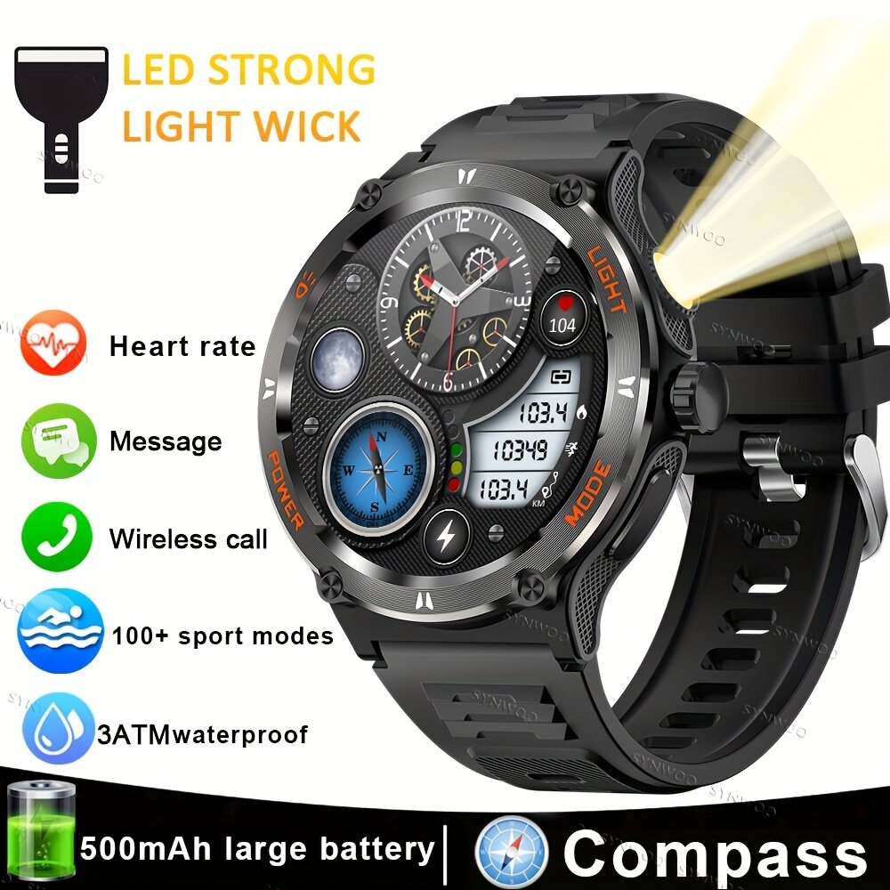 Uмные часы Synwoo для мужчин и женщин для активного отдыха, функция звонков, управление голосом AI, шагомер, компас, перезаряжаемая батарея 500 мАч, силиконовый ремешок, пластиковый корпус, беспроводные, совместимы с iPhone и Android.