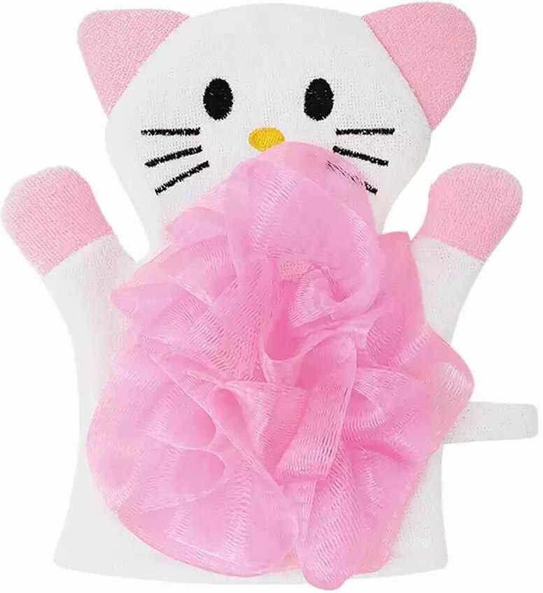 Мочалка детская Lubby "Кошка" рукавичка, от 0 месяцев, махра, поролон