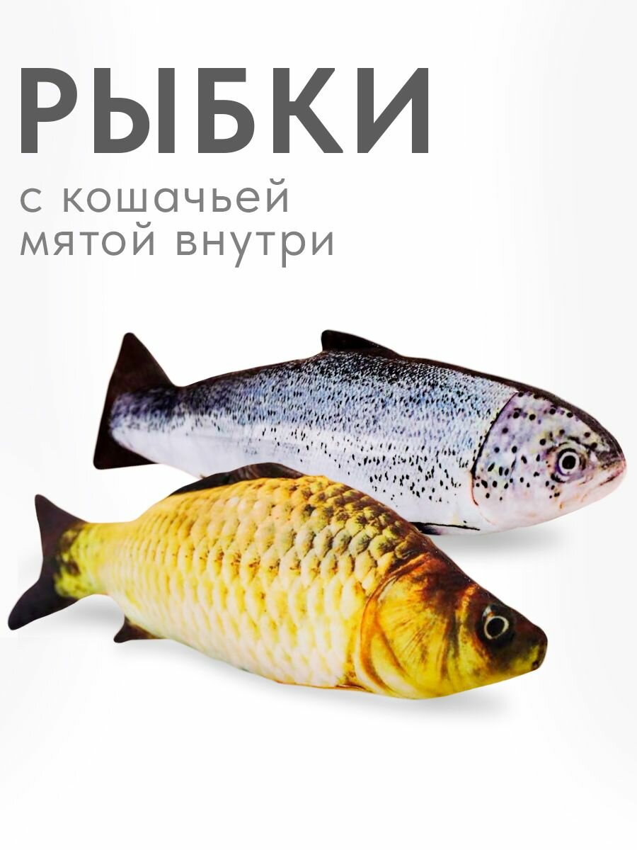 Игрушка для кошек. Мягкая рыбка с кошачьей мятой для кошек и собак / Набор рыбок с кошачьей мятой "Карась и Карп"
