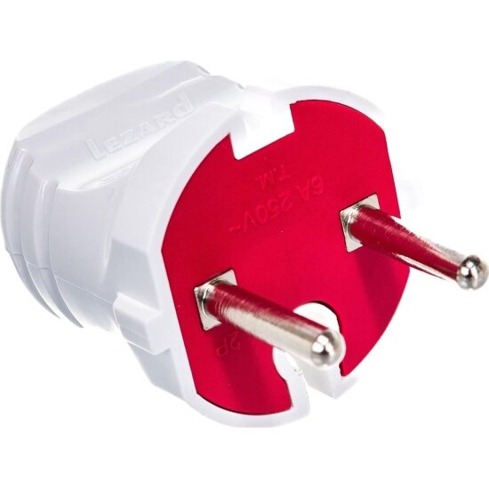 Вилка Lezard Accessories 1ф 6А без заземл. бел, 715-0101-601