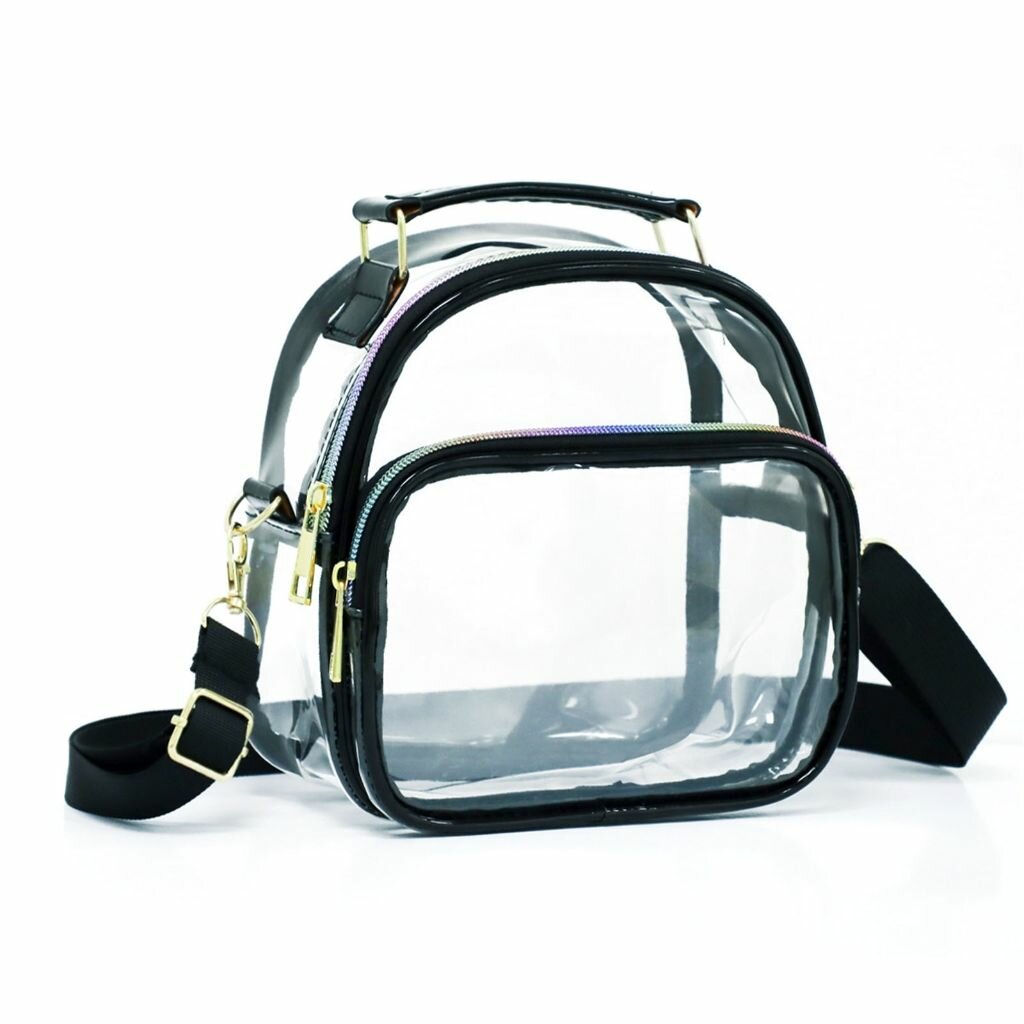 Прозрачный маленький рюкзак с передним карманом из черного шелка TPU50