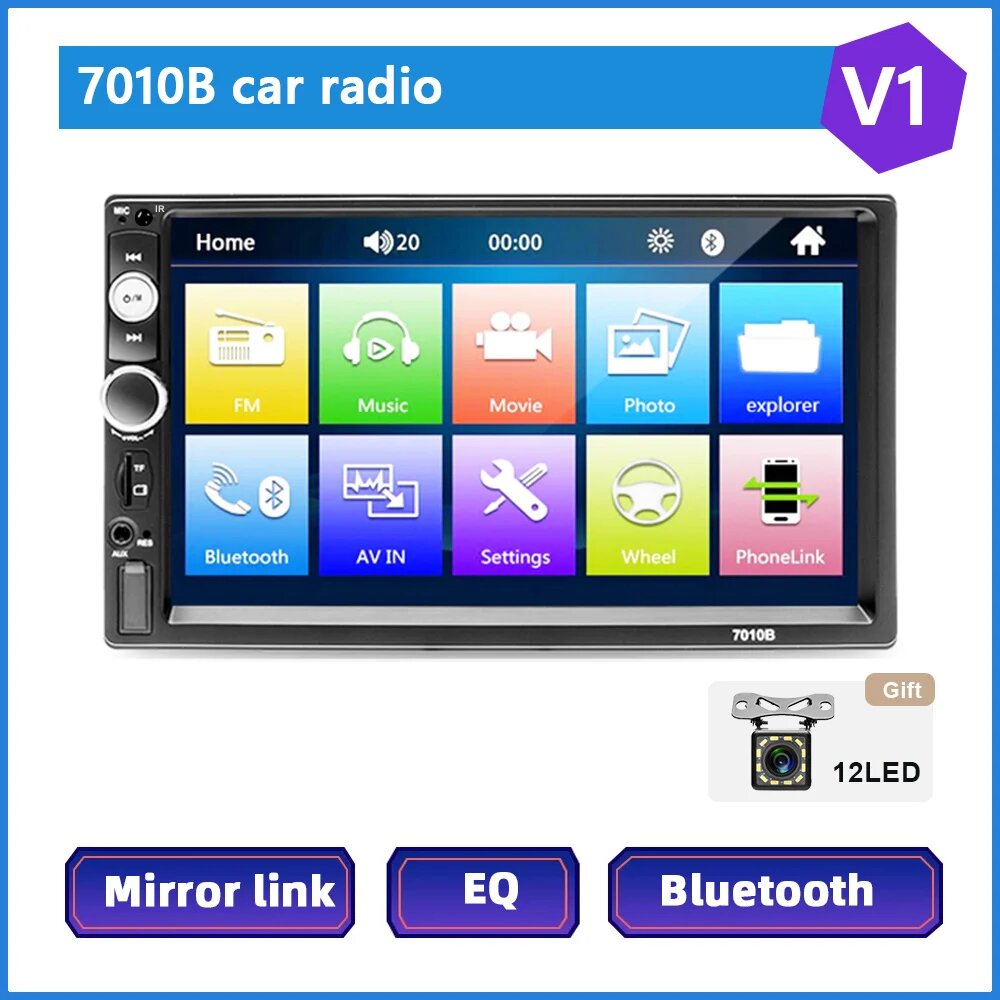 Автомагнитола Podofo, мультимедийная стерео-система с поддержкой Bluetooth, с сенсорным HD экраном, FM-радио, MP5, типоразмер 2 Din, для Toyota KIA, 7010B And 12 LED