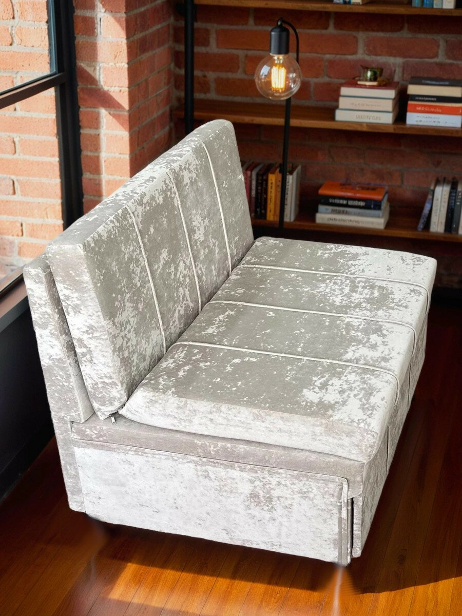 Диван-кровать "Престиж 120", без подлокотников, выкатной, с ящиком для белья, велюр, бежевый