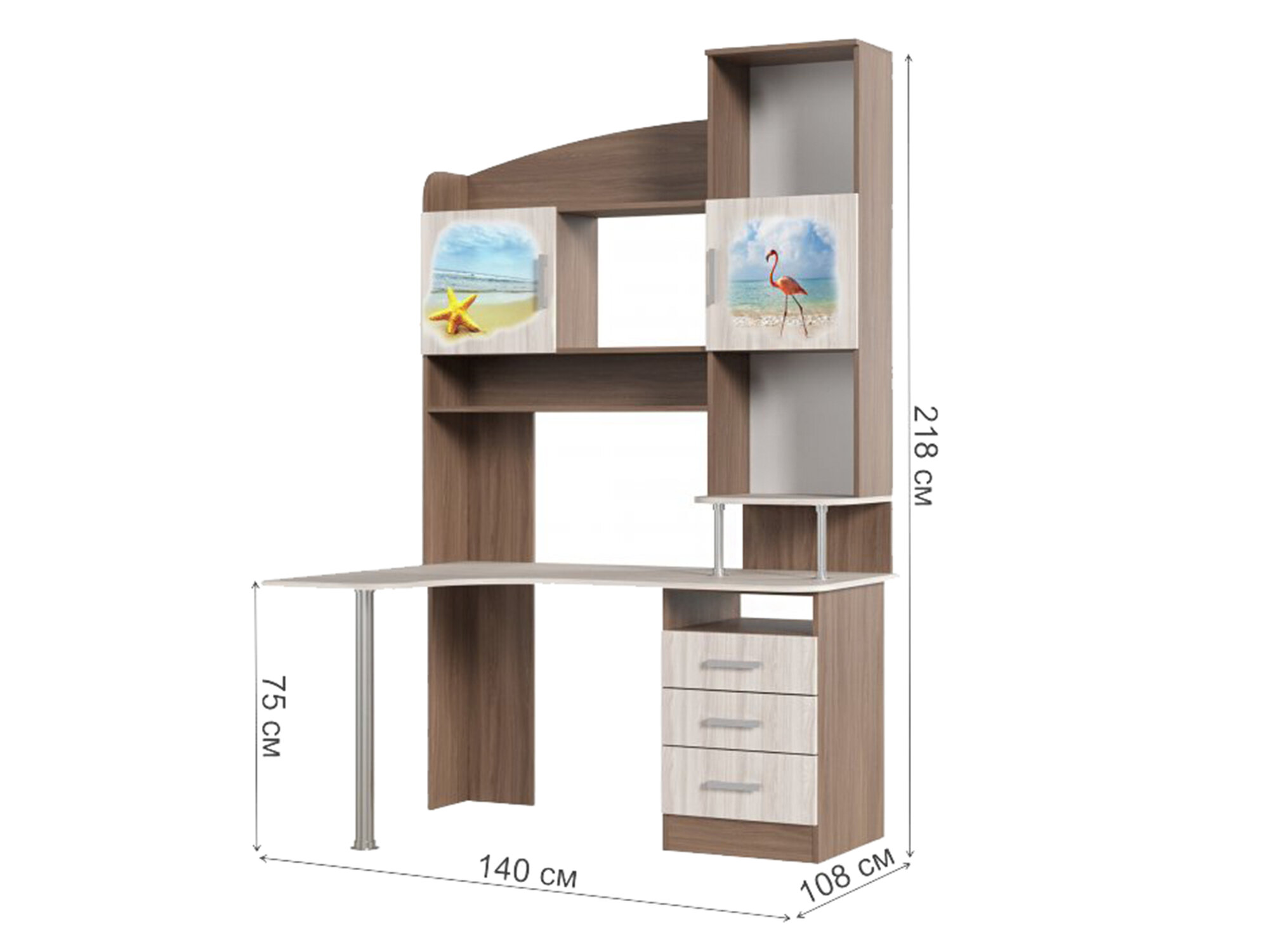 Стол компьютерный №3 (1,4х2,184х1,08) Ясень шимо темный-светлый
