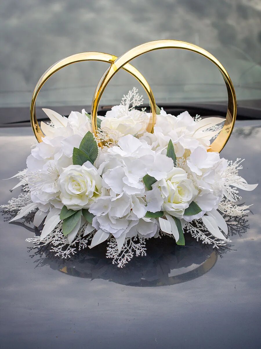 Украшения на машину - свадебные кольца, на крышу авто молодоженов