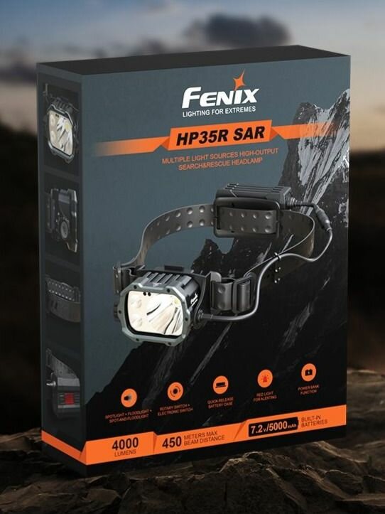 Фонарь Fenix HP35R SAR луч 450 метров, с промышленным оголовьем (красный свет на батарейном отсеке)
