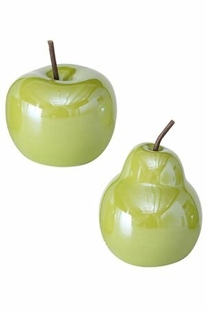 Фарфоровые статуэтки перламутровые фрукты: яблоко И груша, фарфор, зеленый, 13 см, 2 шт, Boltze 2018917-набор-2