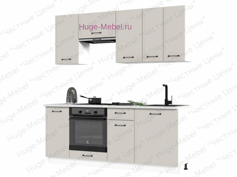 Кухня 2 метра "Индира" лофт дюна/корпус белый +столешница мрамор лацио Huge Mebel . Ширина 2000. Готовые кухни