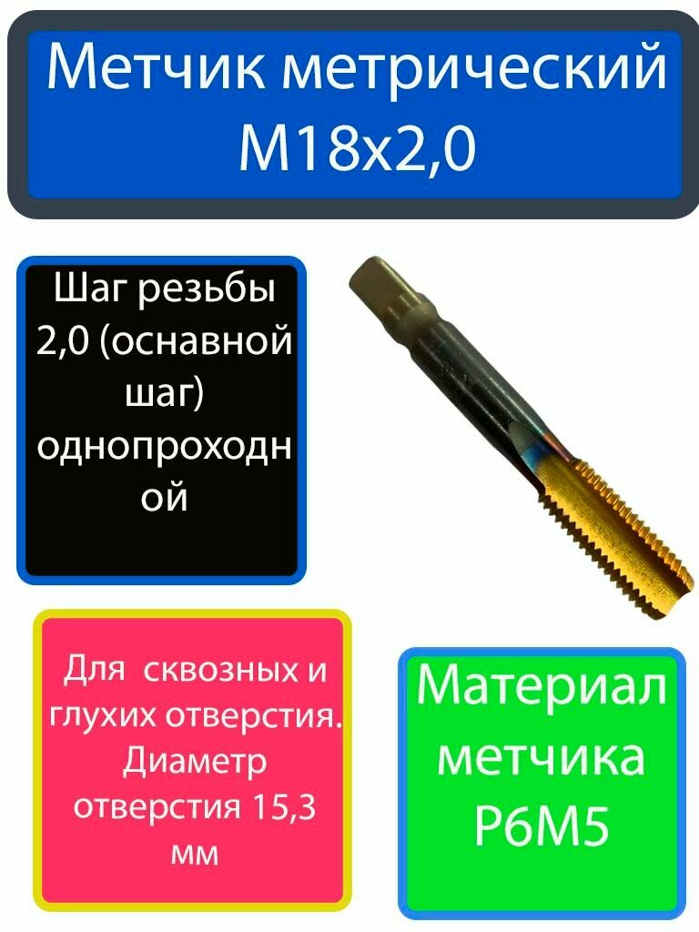 Метчик М18х2,0 М/Р (мелкий шаг) однопроходная глухой ГОСТ 3266-81