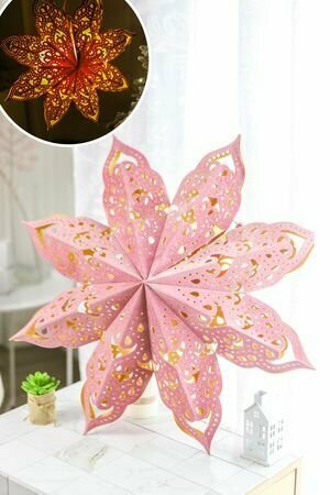 Подвесная бумажная снежинка - плафон канти, розовый бархат, 60 см, белый кабель 3.5 м, патрон Е14, Kaemingk 484708-1