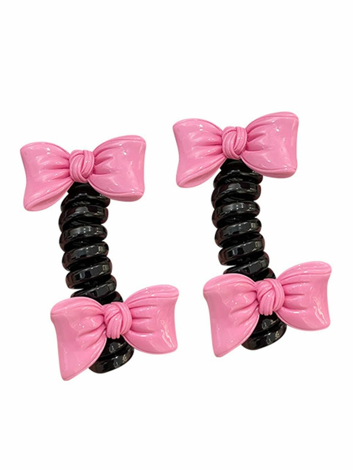 2 штуки Спиральные резинки для волос с бантом для школьников, Роза розовая