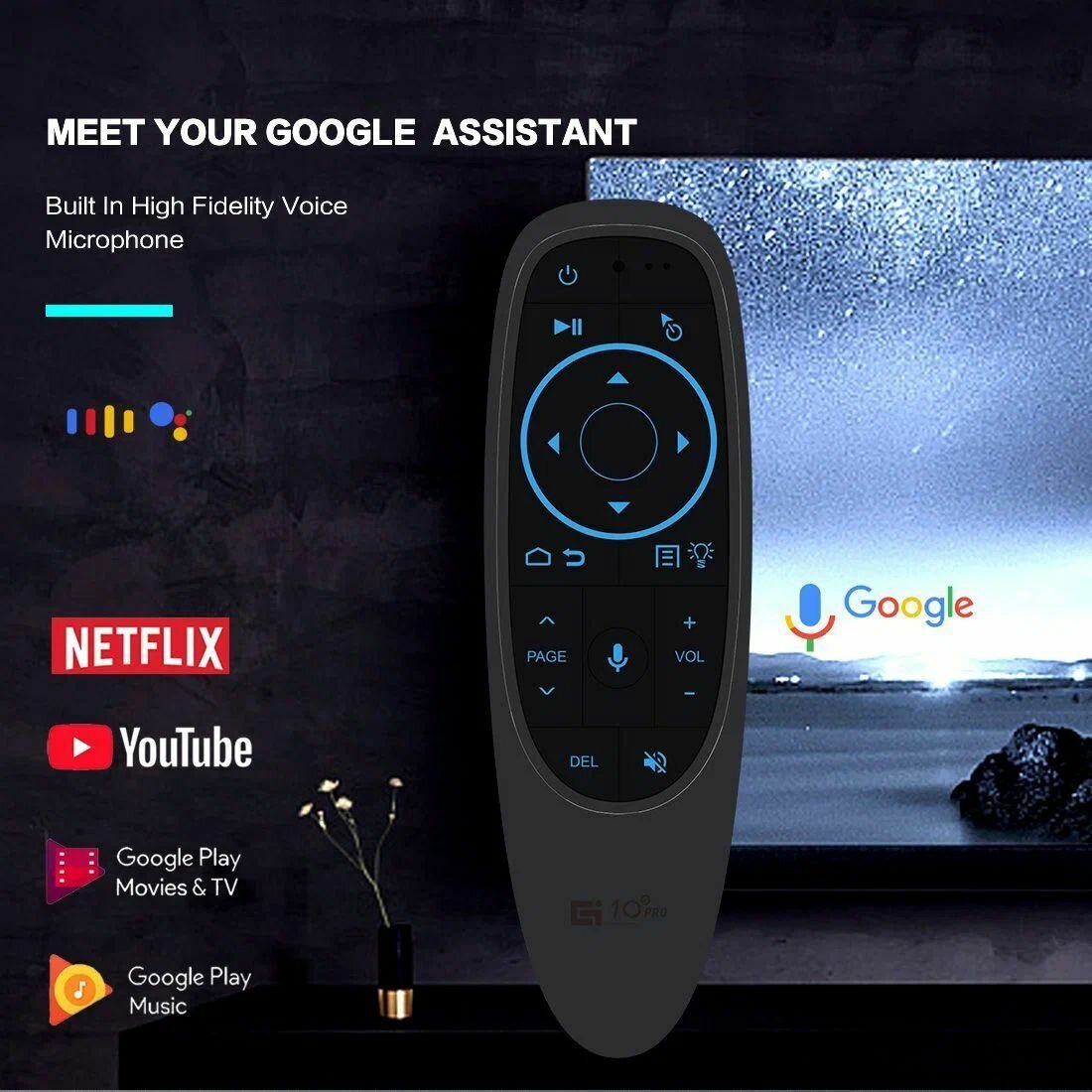 Пульт G10S PRO BT, аэромышь Bluetooth, с гироскопом, для телевизора/ТВ-приставки/ПК, черный