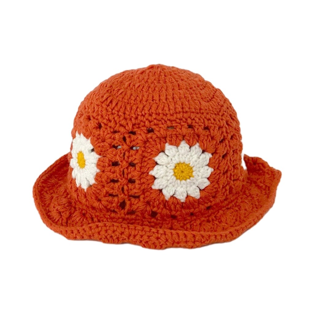 Шерстяная шапка с полым вязаным цветком-оранжевый