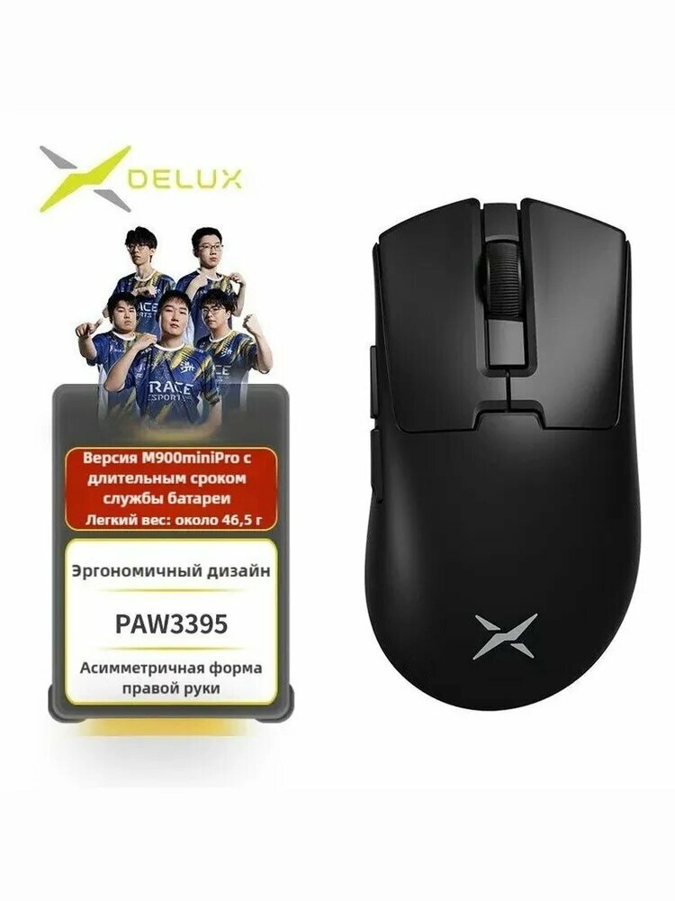DELUX Игровая мышь беспроводная M900mini Pro, Nano 1K, Long endurance version, черный