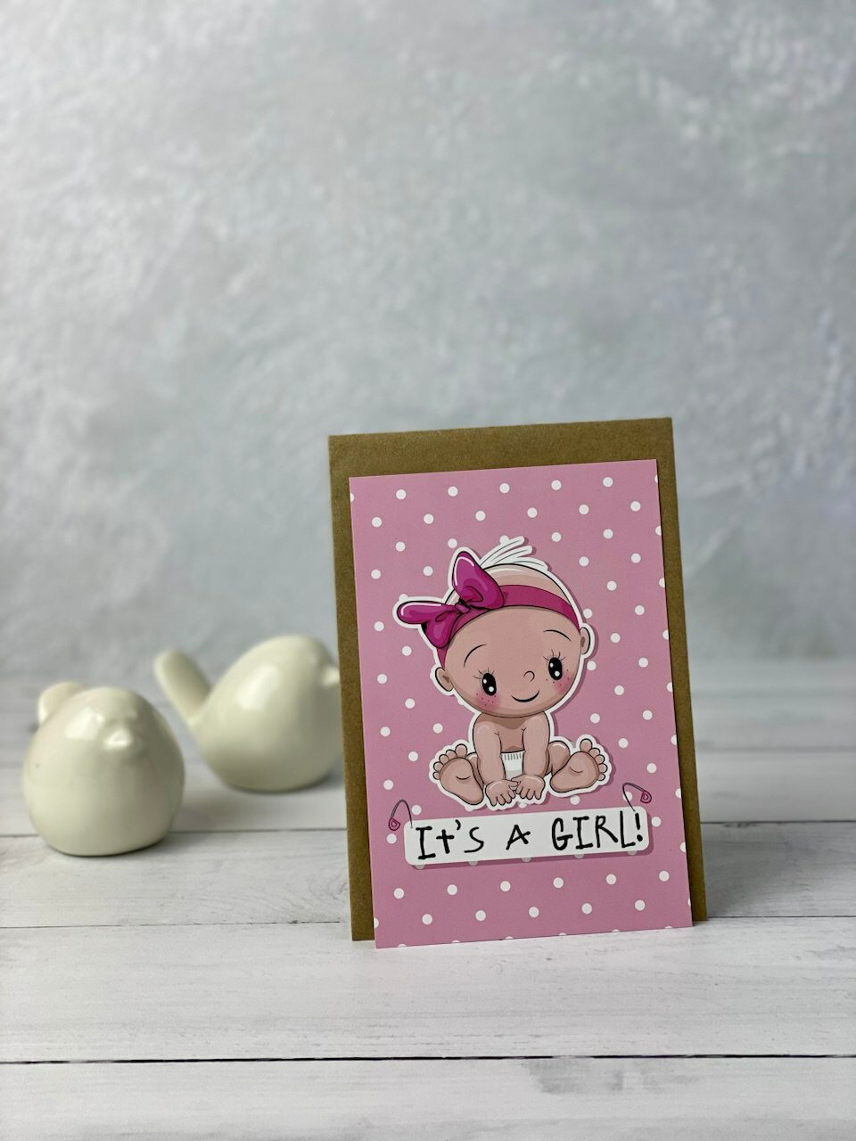 Подарочная открытка на выписку из роддома гендер / пати Девочка