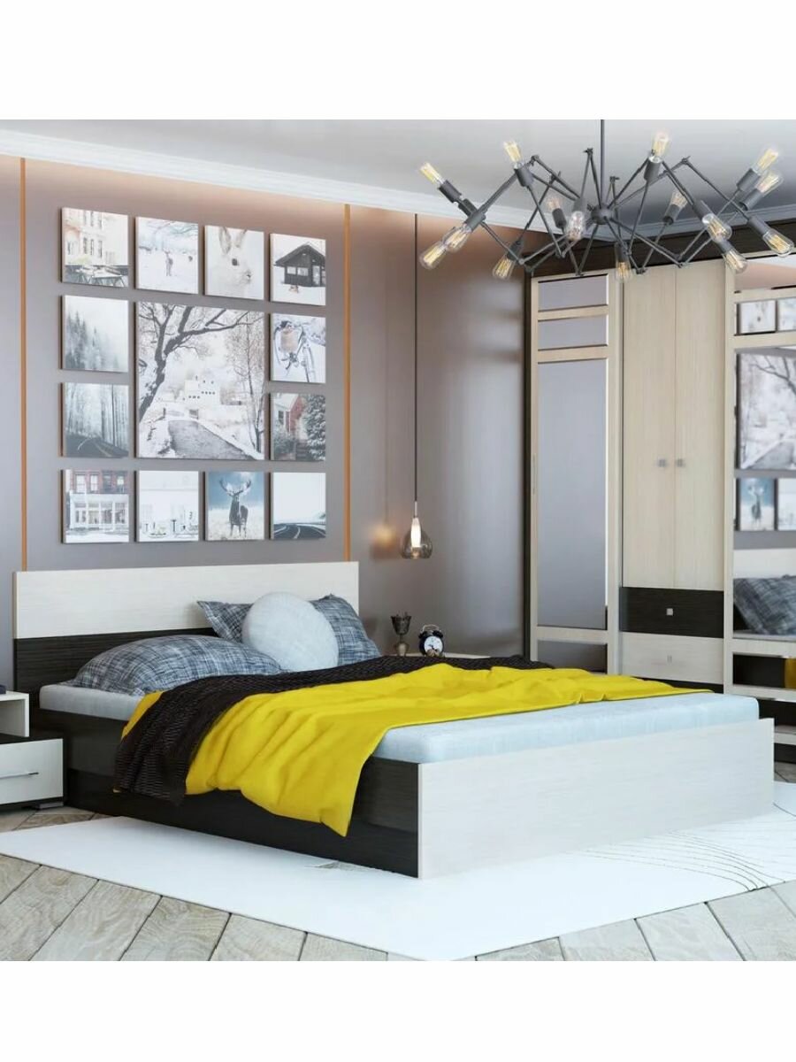 Кровать двуспальная ЛДСП Юнона 1,6 1640х 840х2050, венге/дуб молочный для дома и дачи