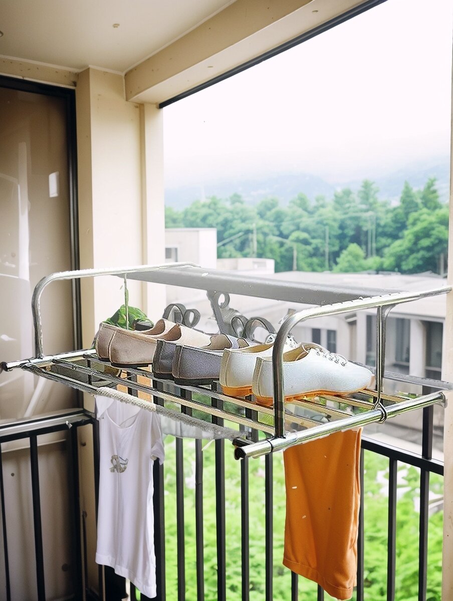 Складной сушилка для белья регулируемая (50-86см), нержавейка, без сверления, до 25кг