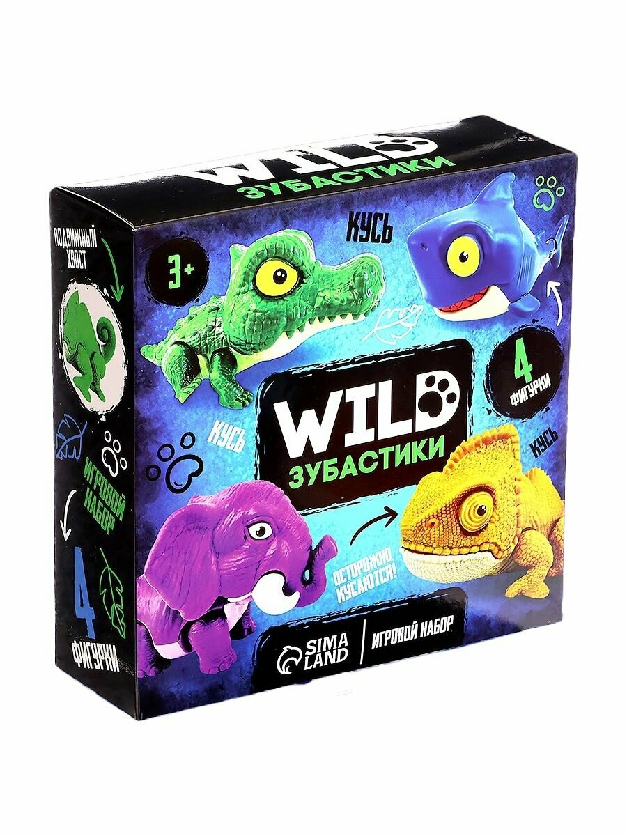 Игрушка-сюрприз "Wild. Зубастики", детский игровой набор, развивающие подвижные фигурки для сюжетно-ролевых игр, в комплекте 4 фигурки, микс