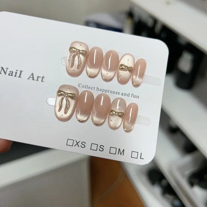 Французские накладные ногти акрил nude с бантом 10 шт.