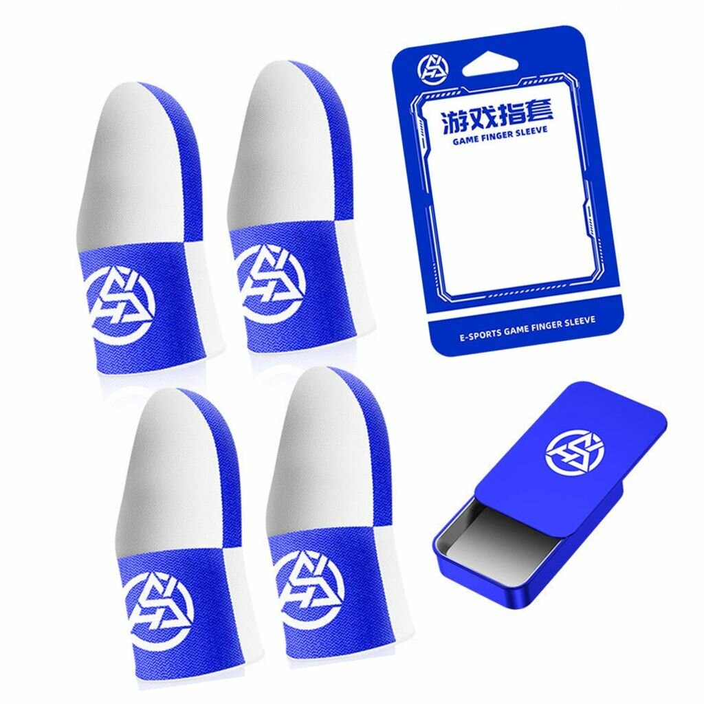 Эргономичные чехлы для пальцев из серебряного волокна для FPS-игр и киберспорта, 2 пары, Белый и синий