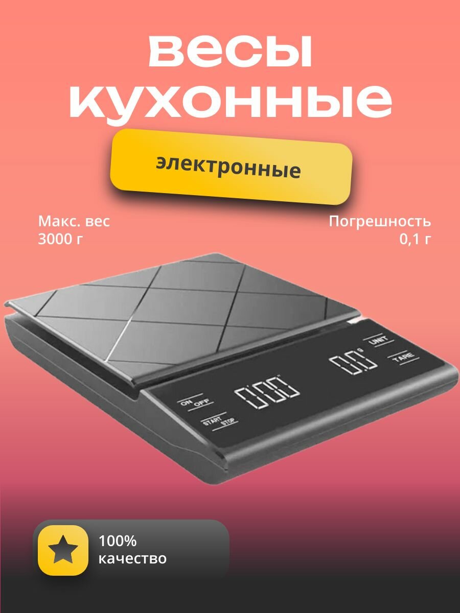 Умные кухонные весы с таймером / Электронное устройство для взвешивания кофе и других продуктов до 3 кг