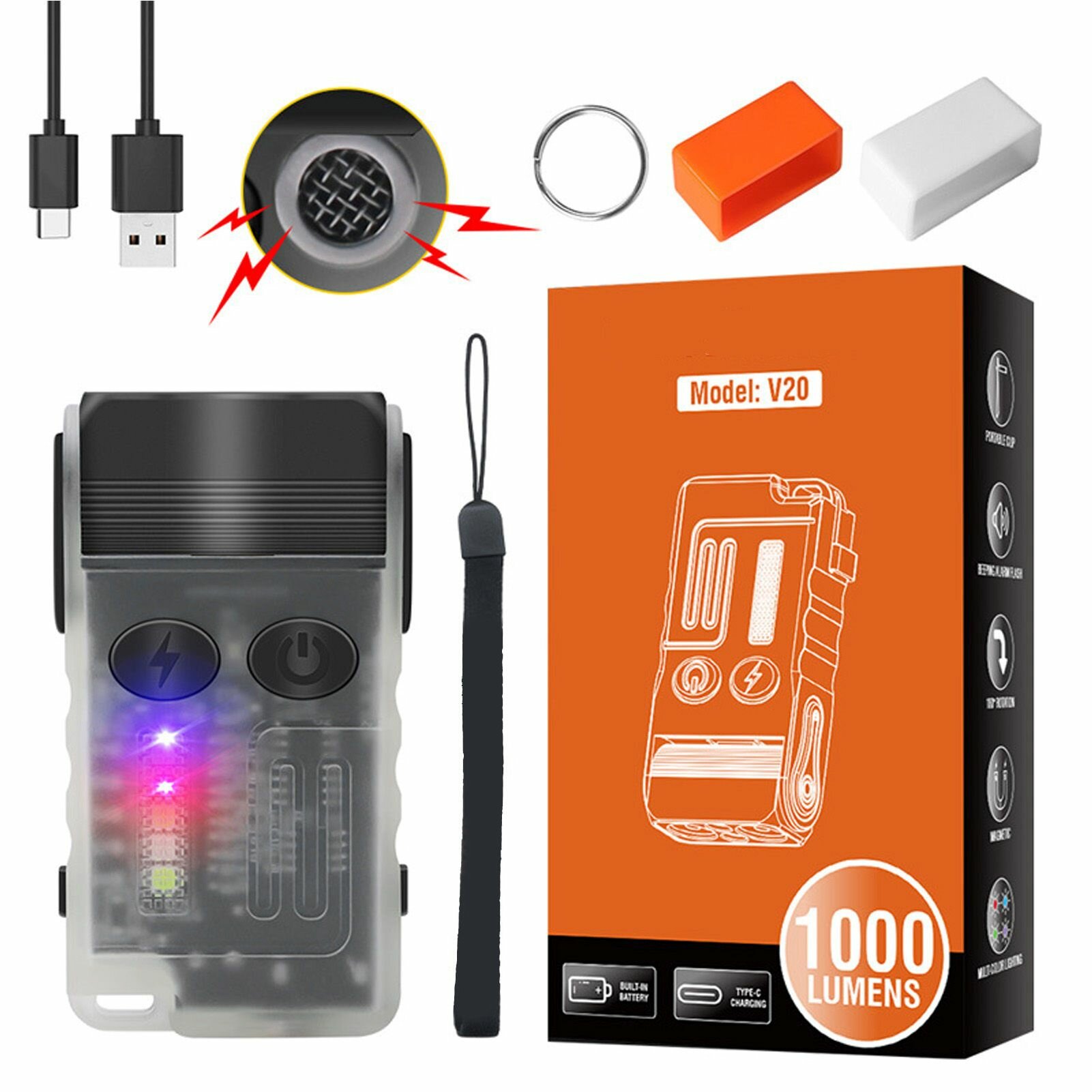 УФ-фонарик 110dB IP67 с поворотным зажимом