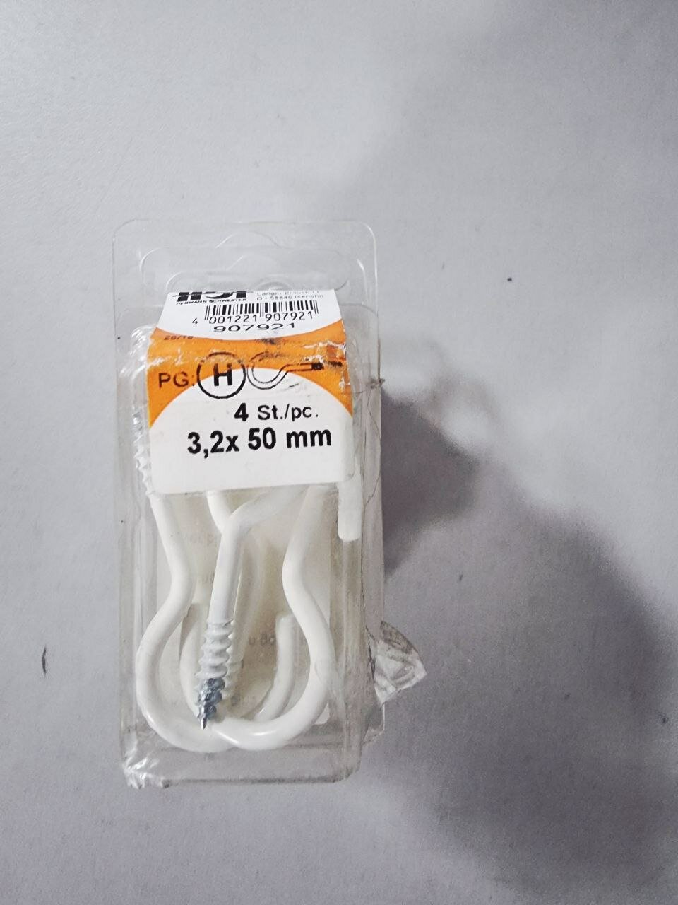 Шуруп крюк крепежный полукольцо белый 3,2*50 (1уп-4 шт*4 упк) HSI, Германия