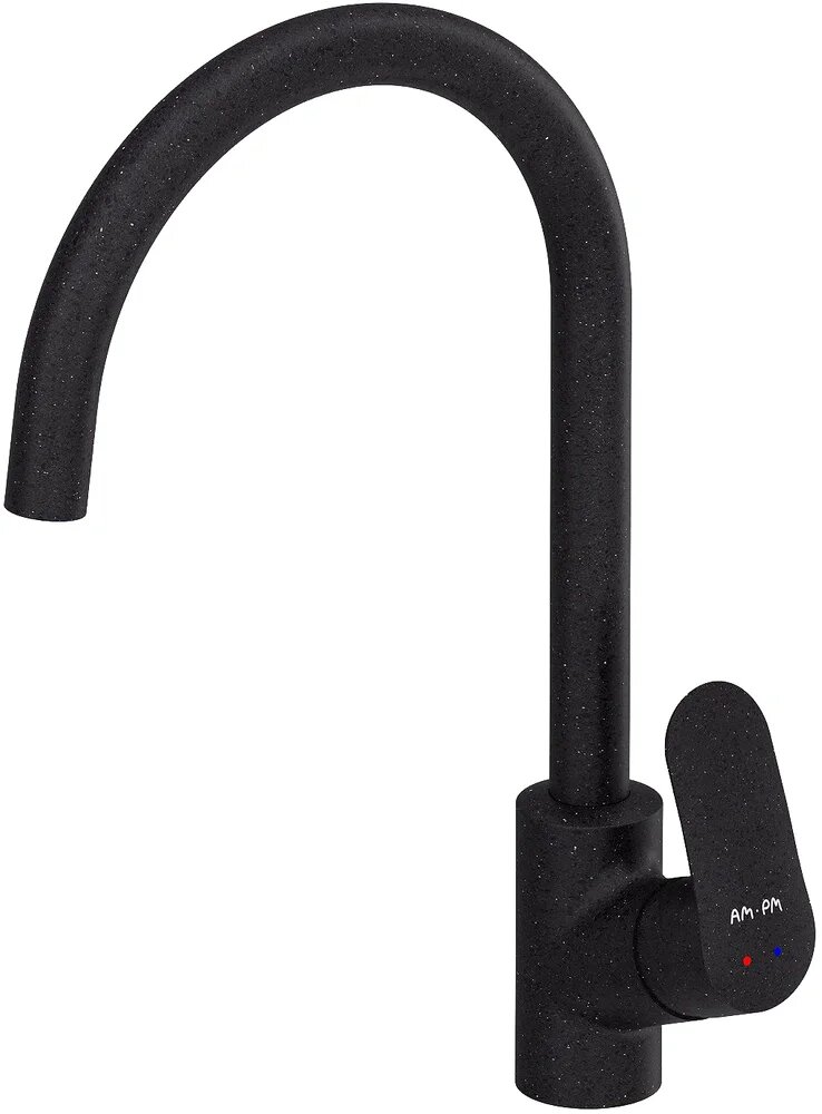 Смеситель для кухни AM.PM Like F8007122 с поворотным изливом, черный, матовый, однорычажный, латунный, с керамическим картриджем