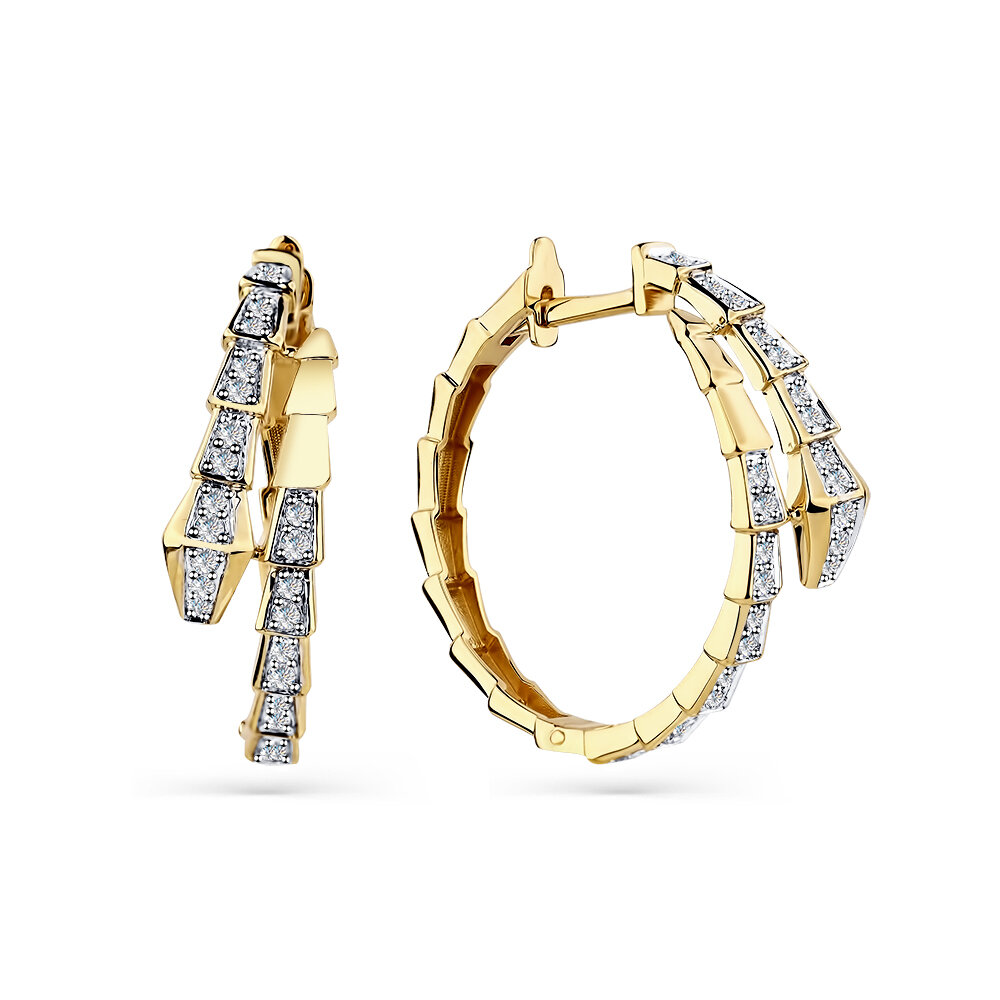 Серьги, желтое золото, 585 проба, бриллиант