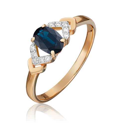 Кольцо, красное золото, 585 проба, бриллиант, сапфир