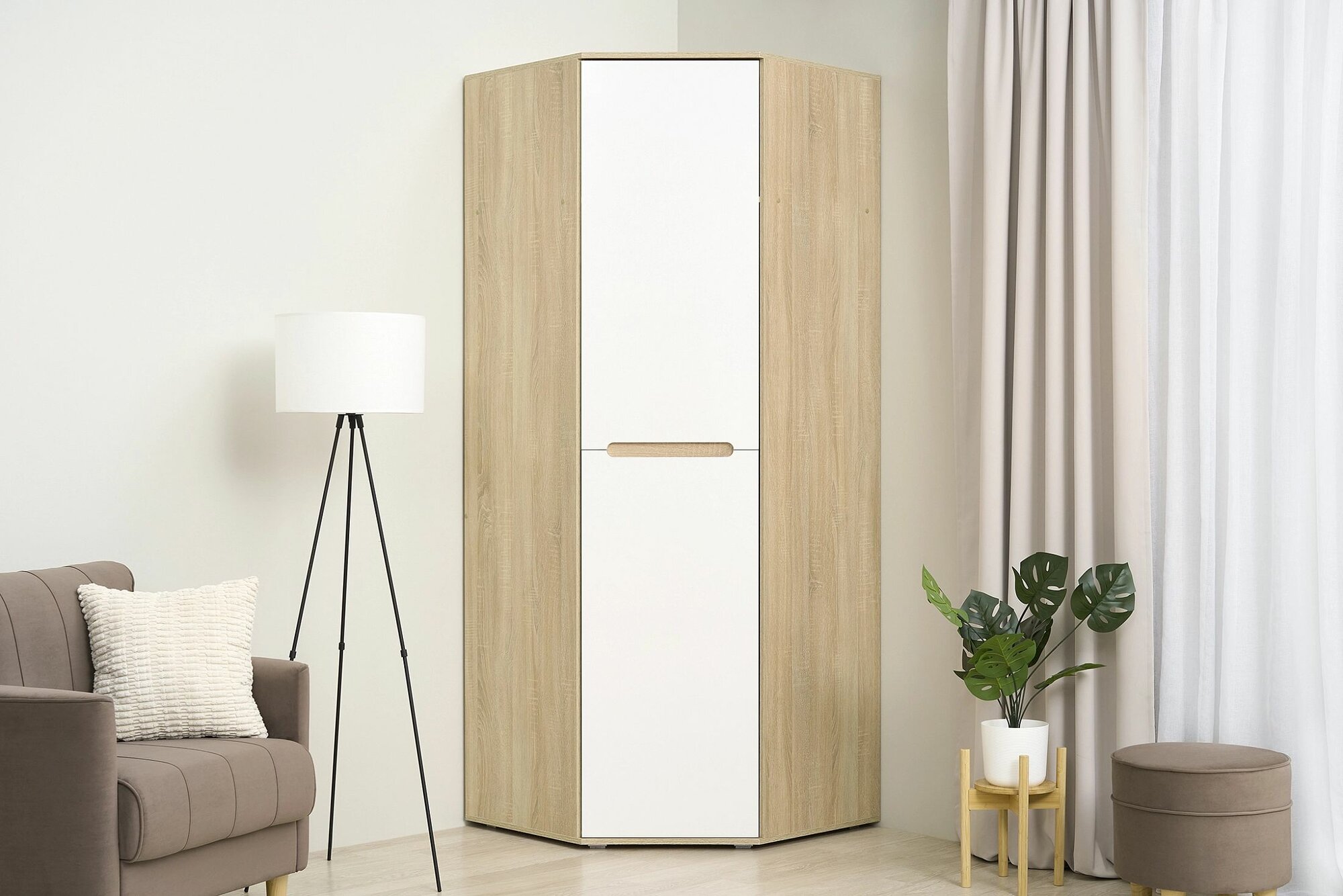 Ким Шкаф угловой (Белый глянец холодный/сонома)